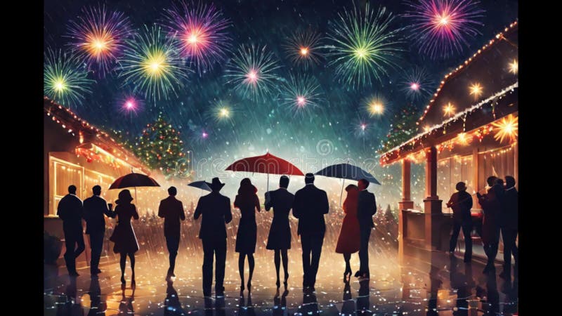 Christmas Party. Rain Background of Lights and Fireworks Stock ...