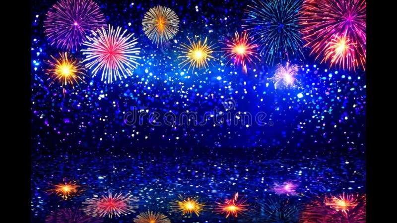 Christmas Party. Rain Background of Lights and Fireworks Stock ...