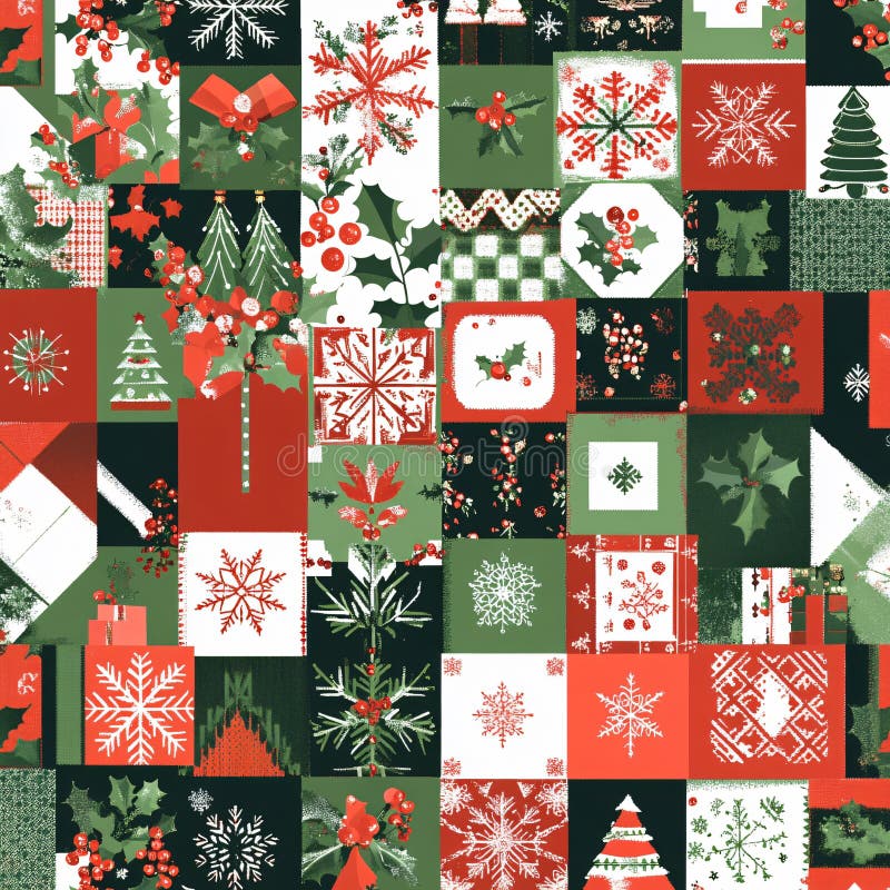 Christmas Patchwork Quilt Seamless Pattern Red High Quality Image Stock ...