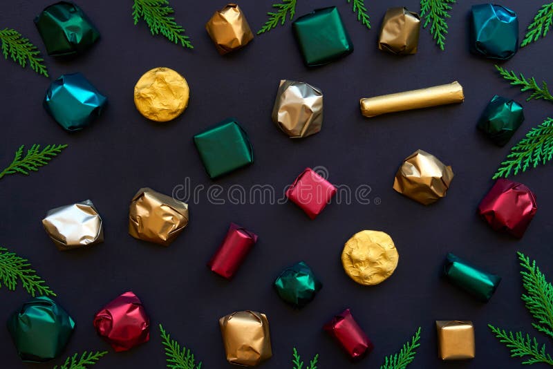 Christmas Pattern with Wrapped Chocolate Candy Stock Image - Image of ...