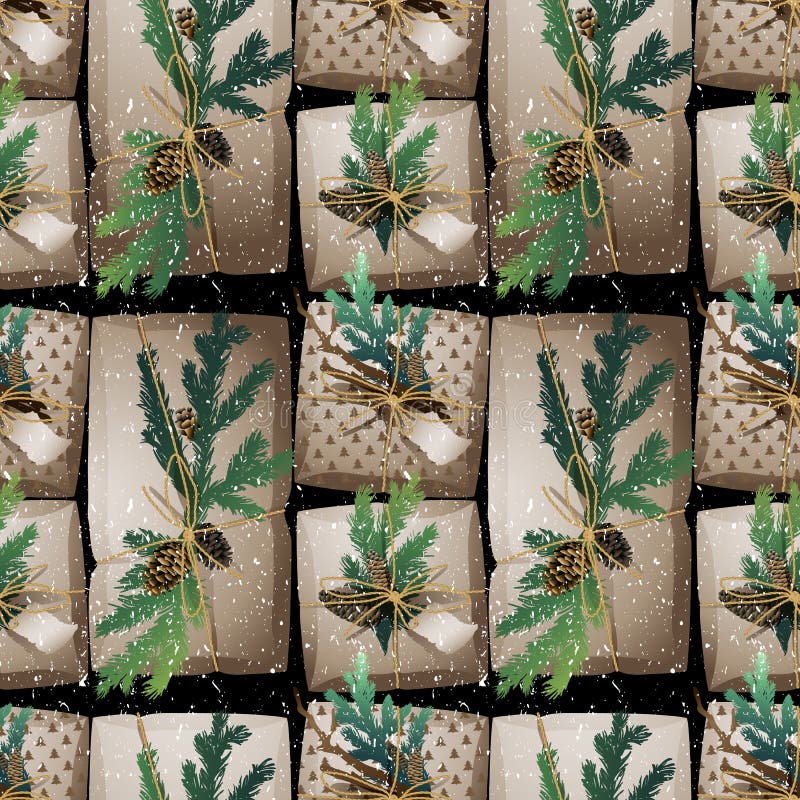 Christmas Pattern with Gift Packages Stock Vector - Illustration of ...