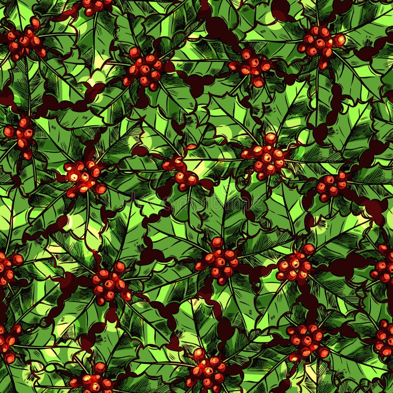 Christmas Pattern with Holly Stock Vector - Illustration of card ...