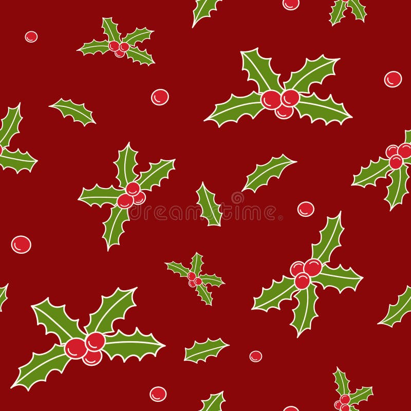Christmas Pattern with Holly Stock Vector - Illustration of textile ...
