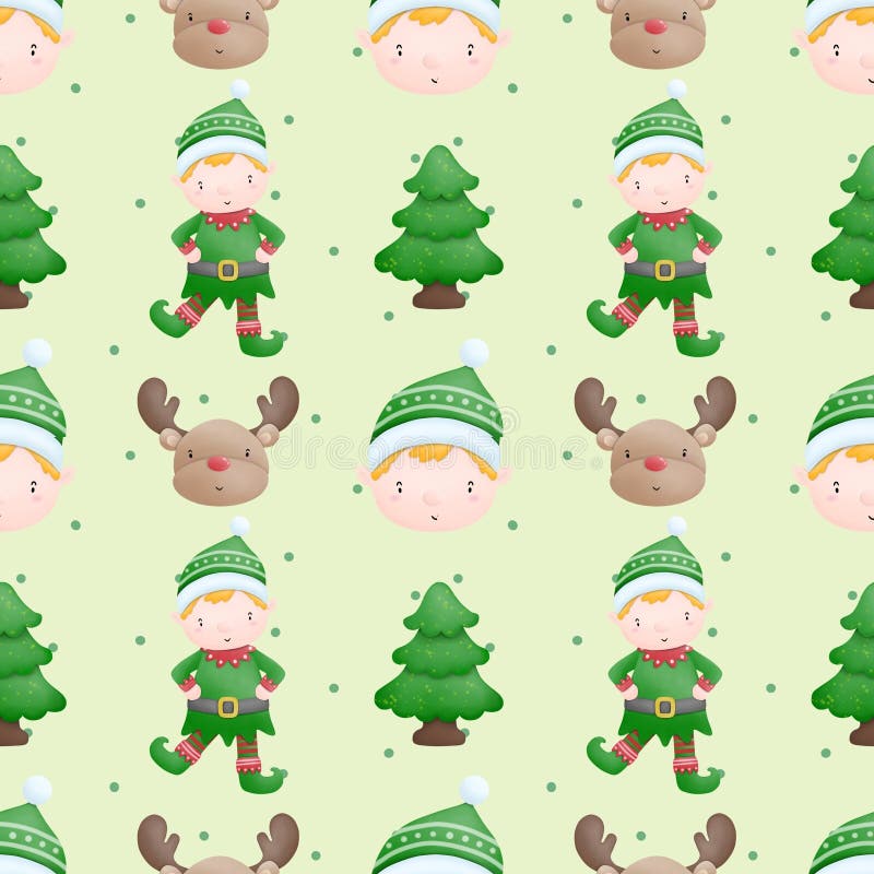 Christmas Pattern Seamless Background Illustration, Green Elf Pattern ...