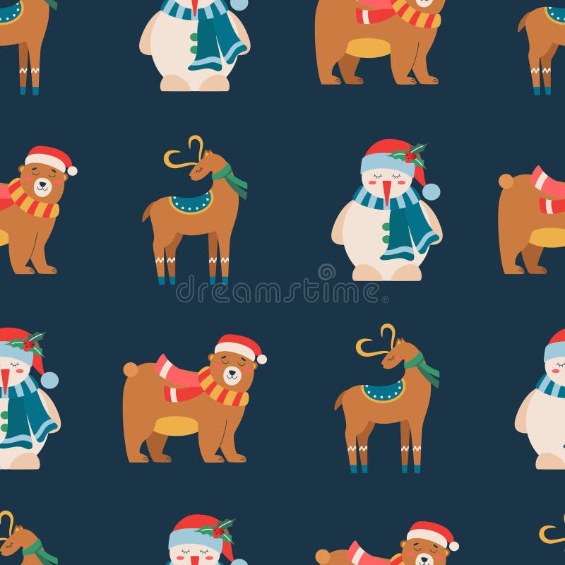 Christmas Pattern with Snowman, Bear, Deer Stock Vector - Illustration of texture, bear: 301490562
