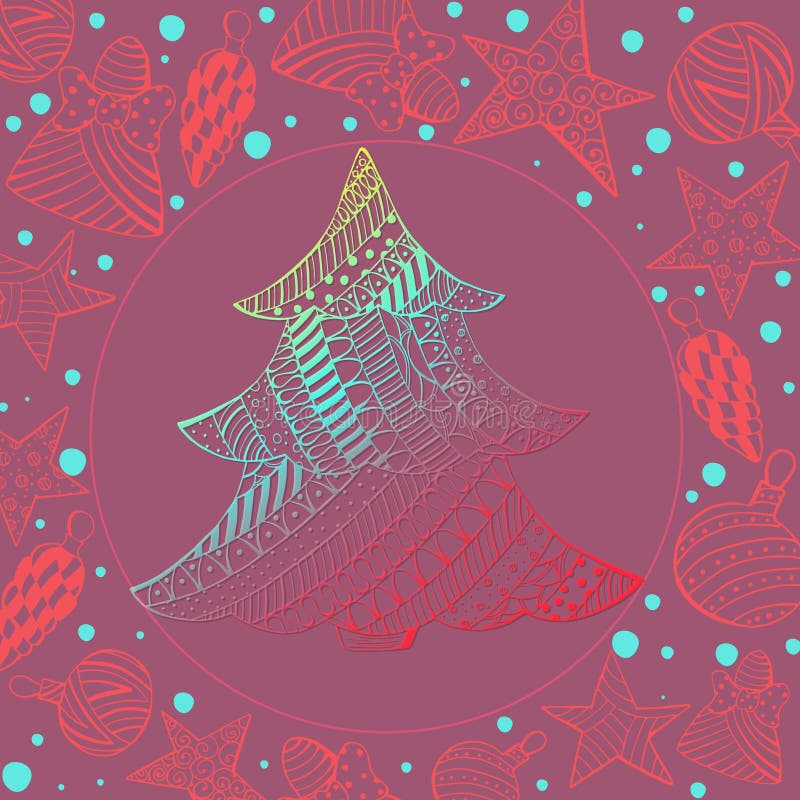 Gradient Christmas Fir Tree and Toys on Maroon Stock Vector ...