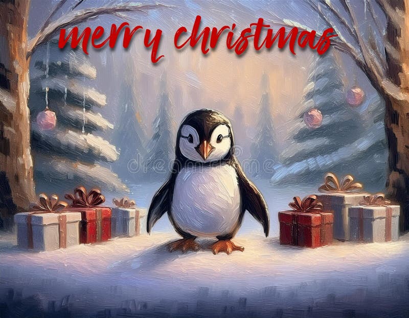 Christmas Penguin Greetings Cartoon Stock Image - Image of snow ...