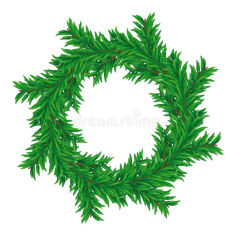Christmas Pine Branch Wreath Vector Illustration, Isolate on White ...