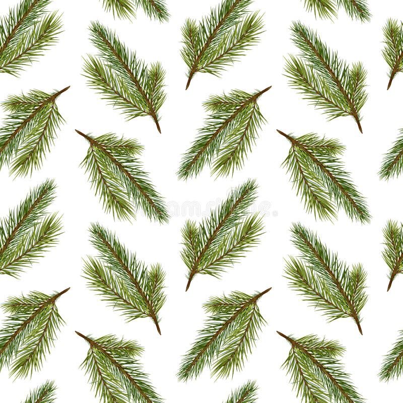Christmas Pine Branches on Seamless Watercolor Pattern Isolated on ...