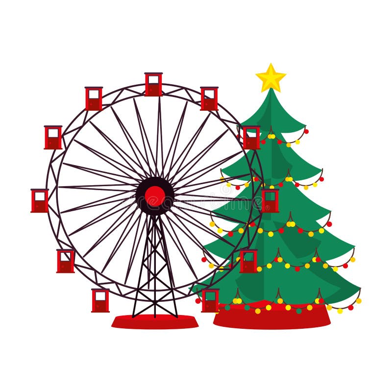 Christmas Pine Tree with Panoramic Wheel Stock Vector - Illustration of ...