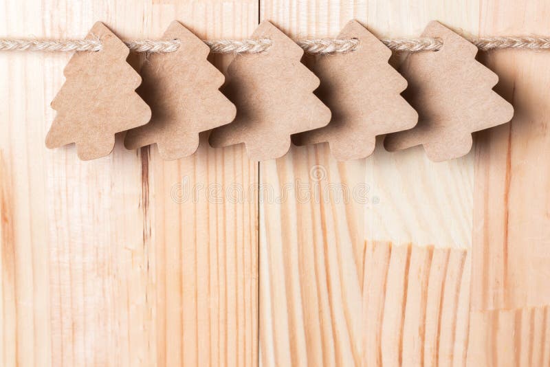 Christmas Pine Tree Present Labels on a Twine Stock Image - Image of ...