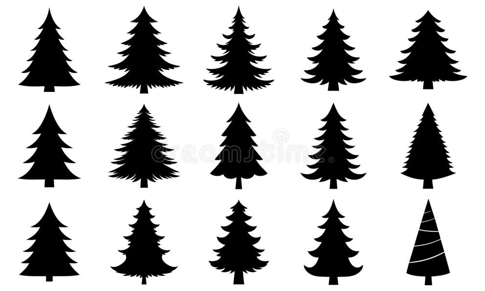 Christmas or Pine Tree Silhouette Set Collection Vector Illustration ...