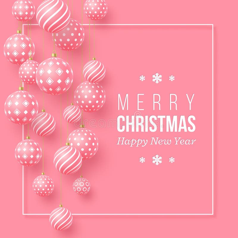 Christmas Pink Baubles with Geometric Pattern. 3d Realistic Style with ...