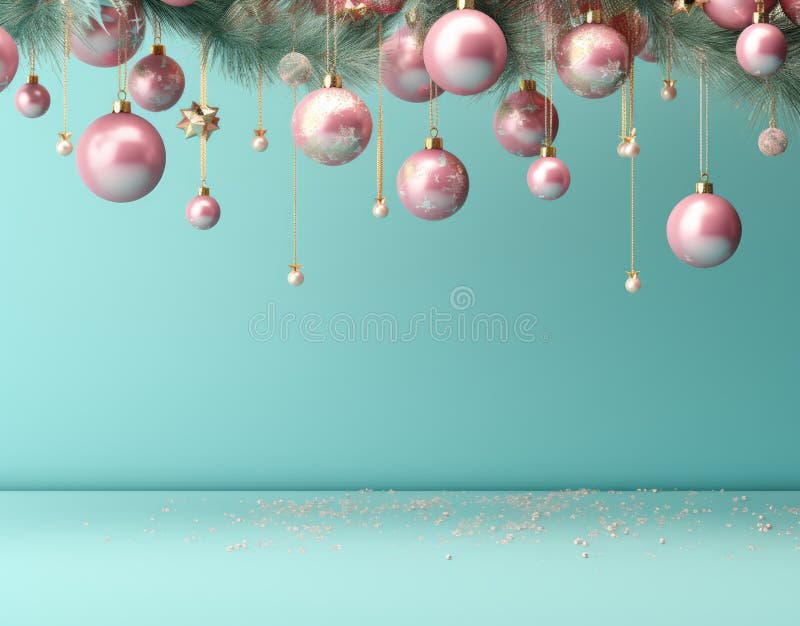 Christmas Pink and Turquoise Balls and Christmas Decor on a Turquoise ...