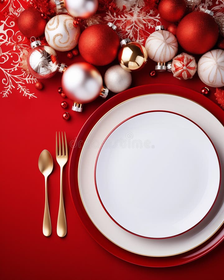Christmas Plates and Decorations, Red Theme. Stock Illustration ...