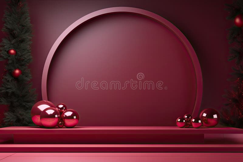 Christmas Podium Backdrop Ruby Color Background Generative Ai Stock ...