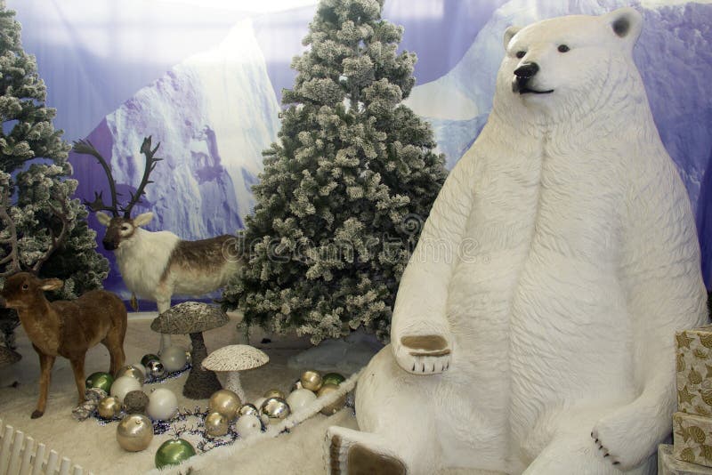 Christmas Polar Bear Display Stock Photo - Image of frost, christmas ...