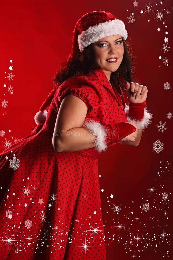 Christmas Portrait of Beautiful Plus Size Young Woman Stock Image ...