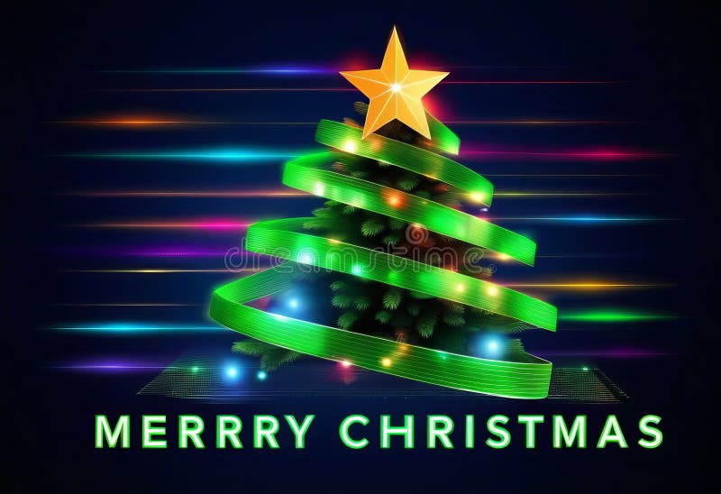 Christmas Poster with Christmas Tree in Electronic Technology Style ...