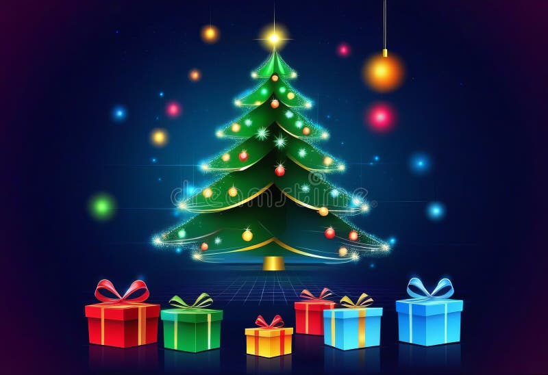 Christmas Poster with Christmas Tree in Electronic Technology Style ...