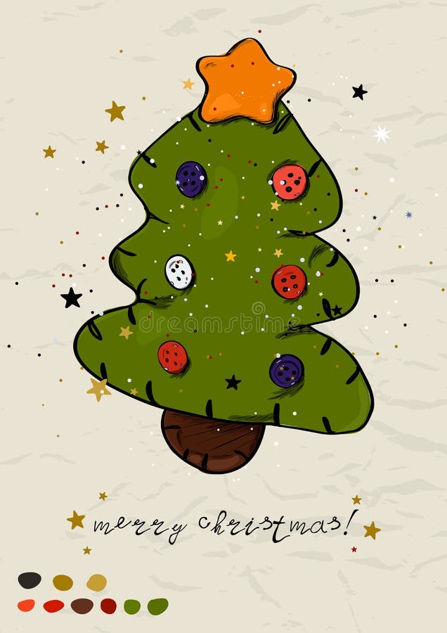 Christmas Poster with Christmas Tree Ink Style. Stock Vector ...