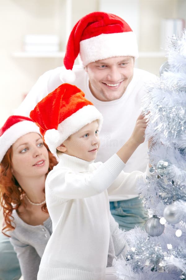 Christmas Preparations with Parents Stock Photo - Image of tree ...