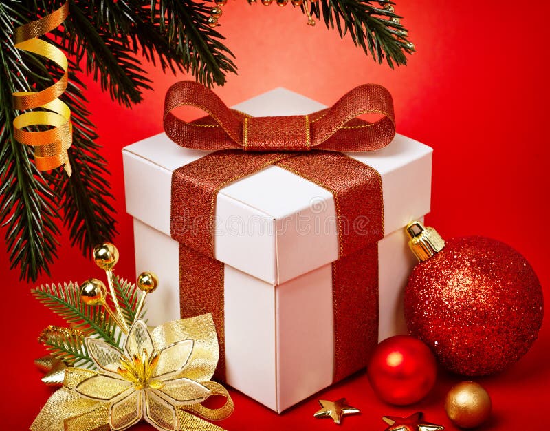 Christmas present in box stock image. Image of balls - 27894673
