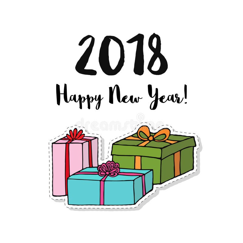 Christmas Present Box Cartoon Vector Illustration. Sticker for New Year ...