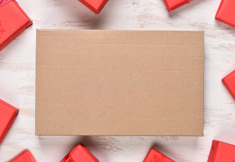 Christmas Present Frame and Plain Box Stock Photo - Image of wooden ...