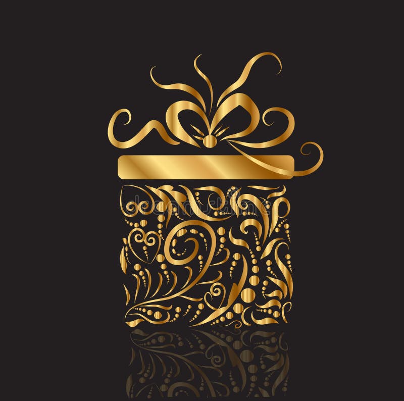 Christmas Present Gift Box Gold Design Stock Vector - Illustration of ...