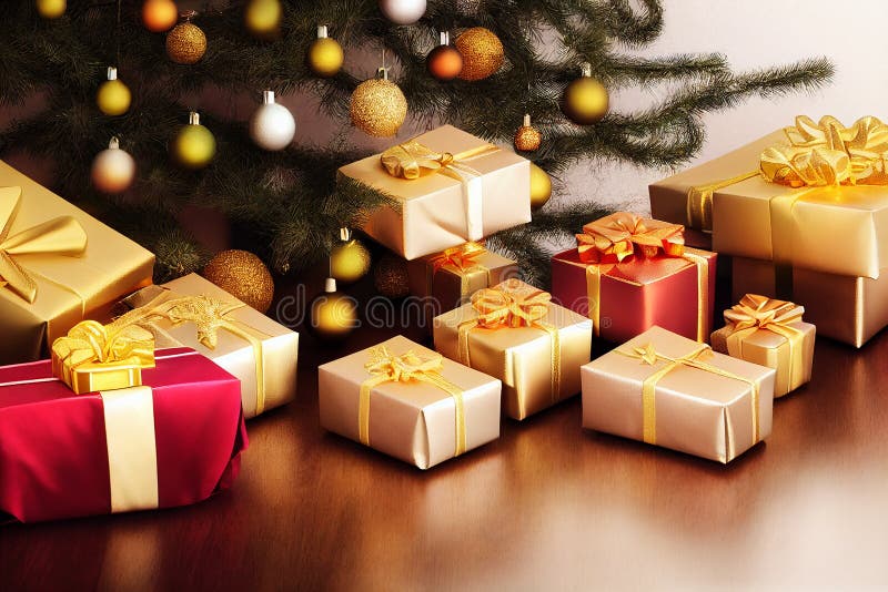 Christmas Present and Gift Boxes Under Christmas Tree Stock Image ...