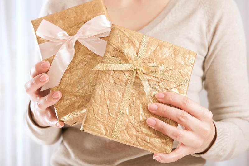 Giving a Gift, Handmade Present Wrapped in Paper Stock Photo - Image of ...