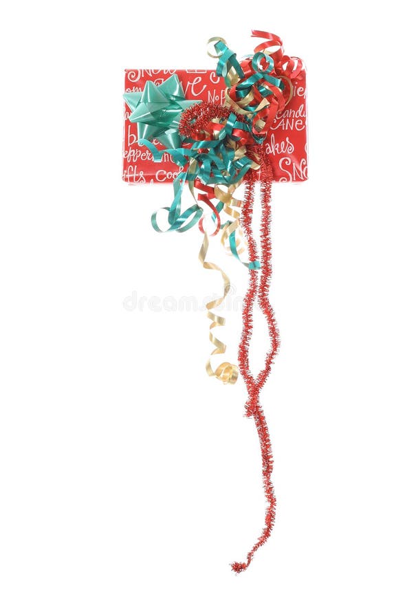 Christmas Present with Long Ribbons Vertical Stock Image - Image of ...