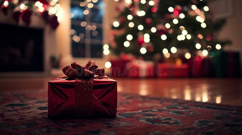 Christmas Present with Red Bow on Side Stock Illustration ...