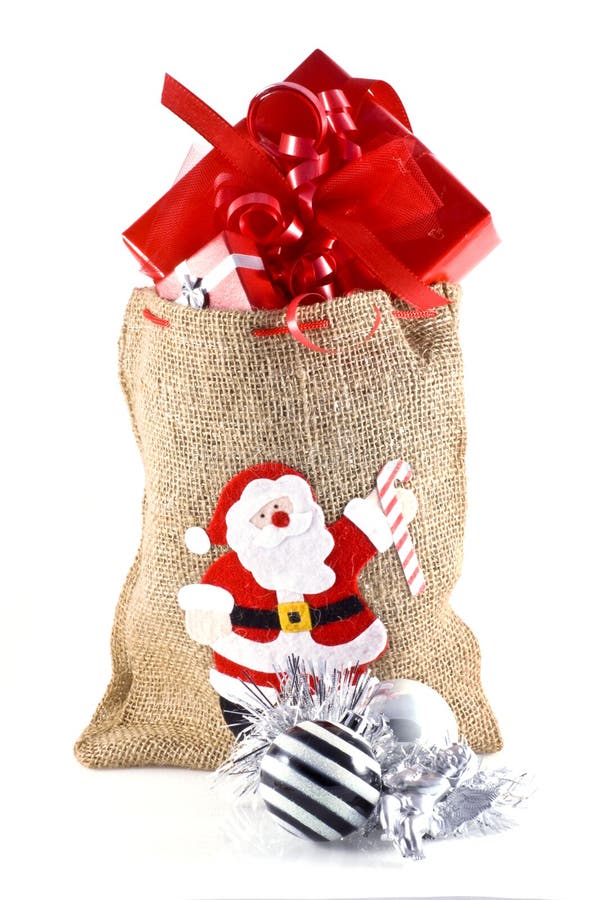 Christmas Sack Full of Presents Isolated Stock Photo - Image of jute ...
