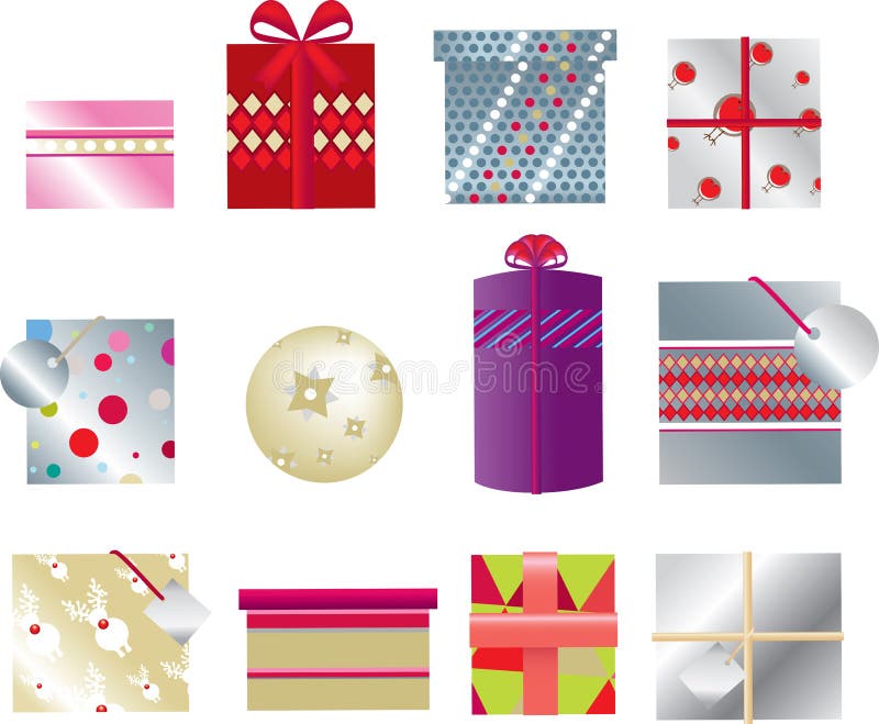 Retro Christmas Gift Boxes Icons Stock Vector - Illustration of gift ...