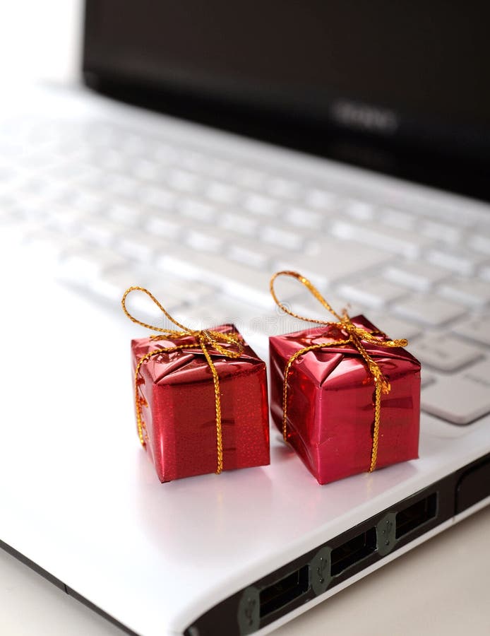 Christmas Presents on Computer Keyboard Stock Image - Image of online ...