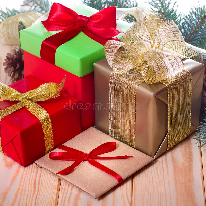 Christmas Presents. Gift Boxes with Ribbons. Stock Image - Image of ...