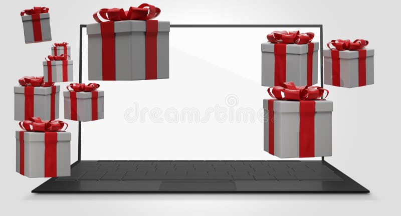 Christmas Presents Packages Computer 3d-illustration Stock Illustration ...