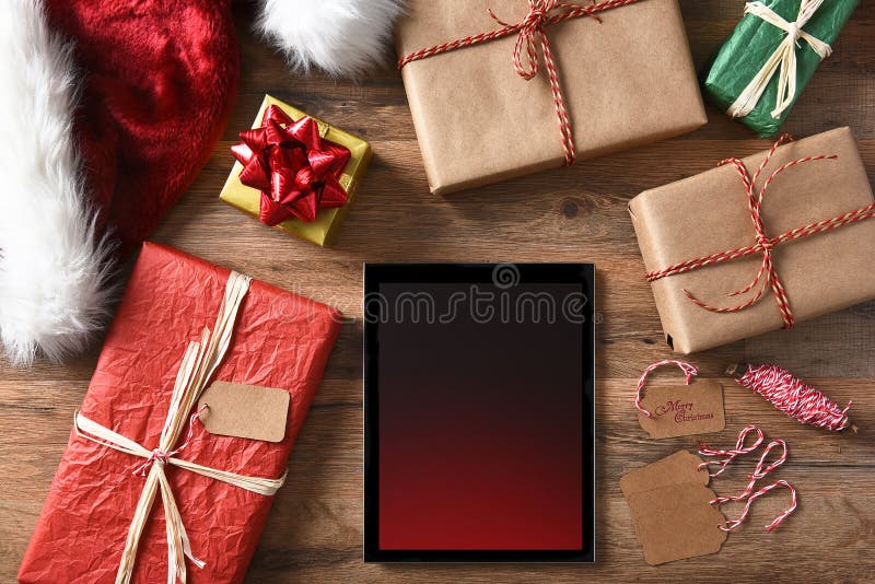 Christmas Presents Tablet Computer Stock Photo - Image of string ...