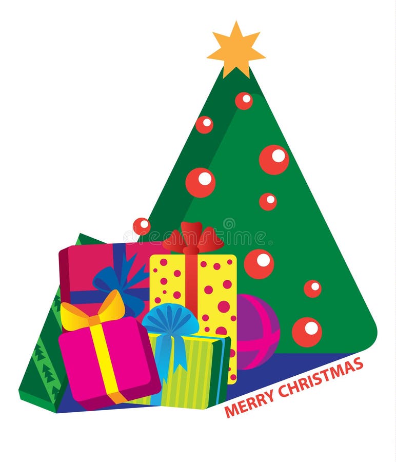 Christmas Presents Under the Fir Tree Vector Flat Illustration Stock ...