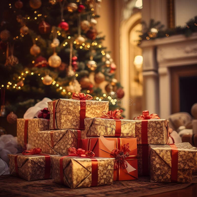 Christmas Presents Under the Tree Stock Illustration - Illustration of ...