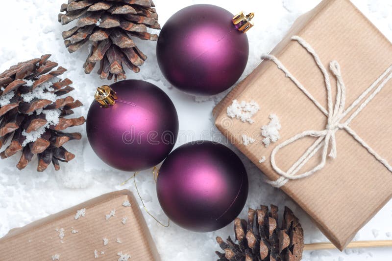 Christmas Presents Wrapped with Festive Decorations and Snow Effect ...