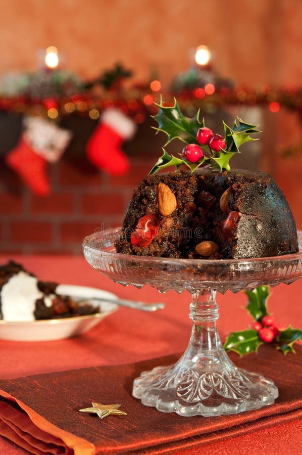 Christmas Pudding With White Sauce Stock Image - Image of celebration ...