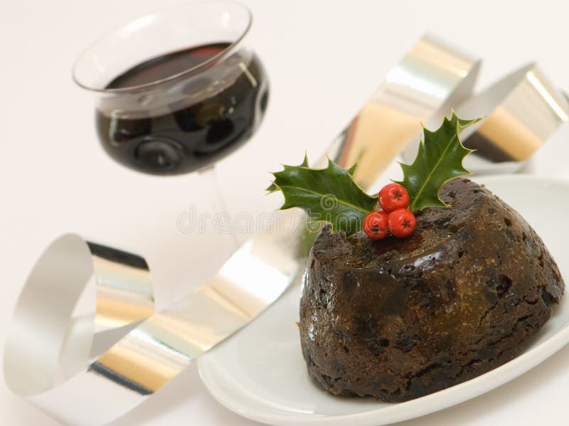 Christmas Pudding with White Sauce Stock Image - Image of celebration ...