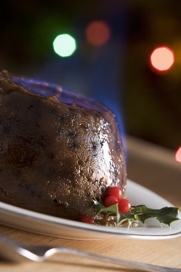 Christmas Pudding with a Brandy Flambe Stock Photo - Image of cooking ...