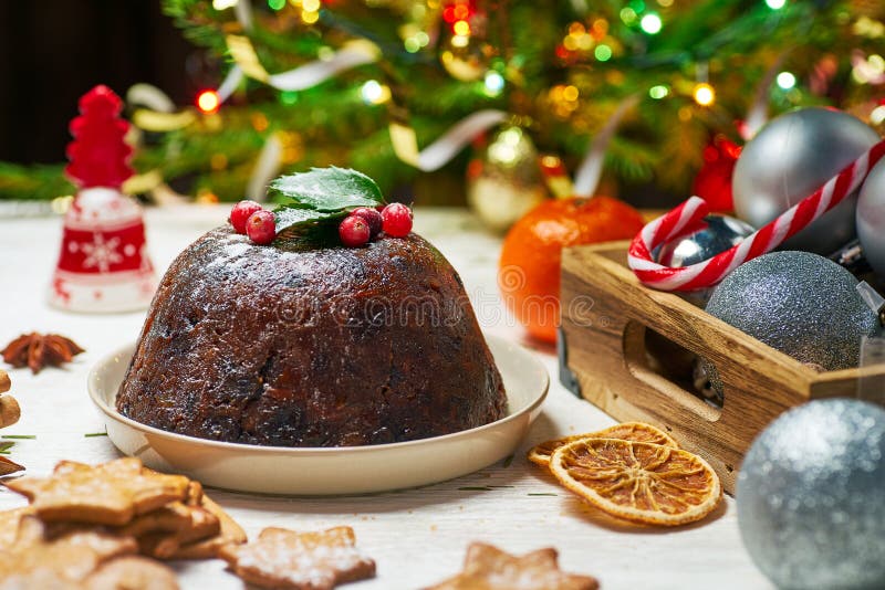 Christmas Pudding with Celebrate Decorations Stock Image - Image of ...