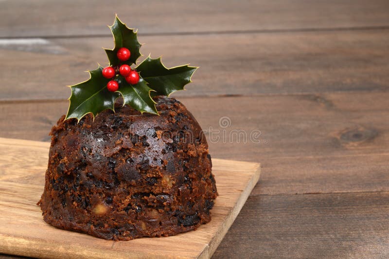 Christmas Pudding with Holly Stock Photo - Image of plum, currants ...