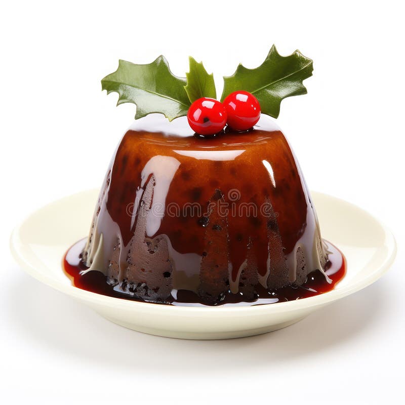 Christmas Pudding with a Sprig of Holly Isolated on a White Background ...