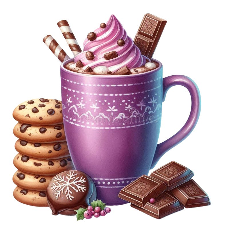 Christmas Purple Hot Chocolate Mug Stock Illustration - Illustration of ...